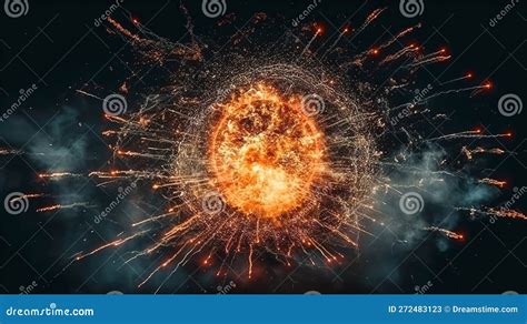 Explosion From Center With Fire Smoke And Particles For Abstract And Fiery Designs Generative