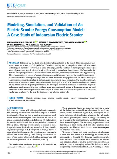 Pdf Modeling Simulation And Validation Of An Electric Scooter Energy Consumption Model A