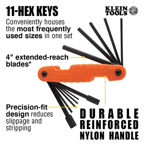 Pro Folding Hex Key Set 11 Key Sae Sizes 70550 Klein Tools