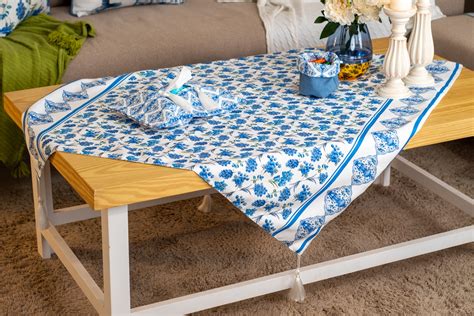 Blue Bla Square Table Cloth Chichome Boutique