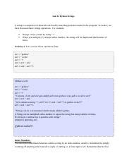 Lab 14 Python Strings Eihab Sumahha Docx Lab 14 Python Strings A String Is A Sequence Of