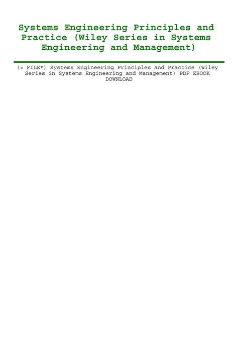 P D F File Systems Engineering Principles And Practice Wiley Series In Systems Engineering
