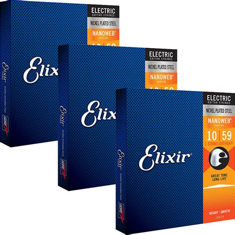 3 Sets Of Elixir 12074 Nanoweb Coating Electric Guitar Reverb