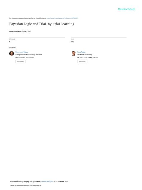 E Sydow Bayesian Logic And Trial By Trial Learning Pdf Logic Truth