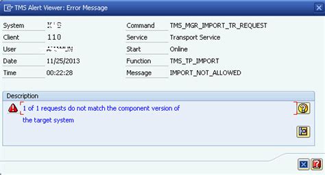 solved transport requests do not match the component vers sap
