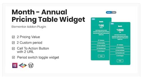 Month Annual Pricing Table Widget For Elementor Cromur