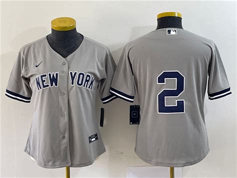 New York Yankees 2 Derek Jeter Womens Gray Without Name Cool Base Jersey Tte Trading Ltd