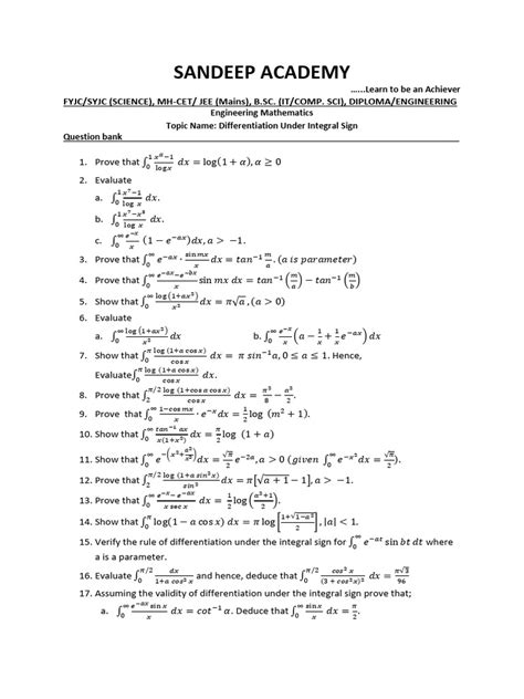 Differentiation Under Integral Sign Pdf Mathematics Science