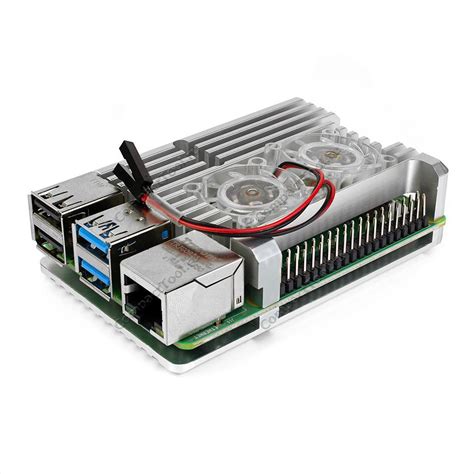 Радиатор для Raspberry Pi 4 алюминиевый с кулером. Серебро.