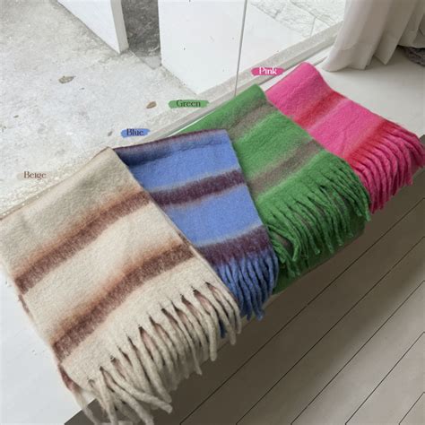 빅사이즈 빅시 줄무늬 모헤어 스트라이프 롱 겨울 머플러 목도리 4color