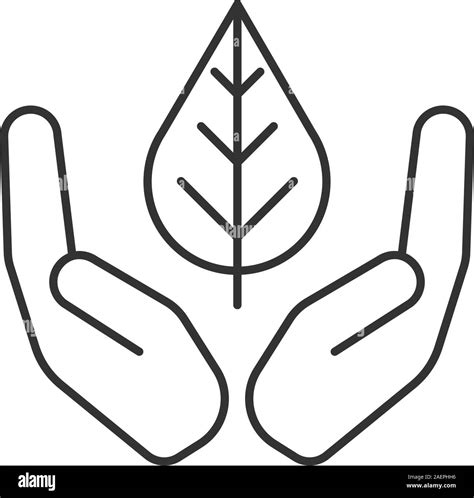 Open Palms With Leaf Linear Icon Environment Protection Thin Line Illustration Nature Care