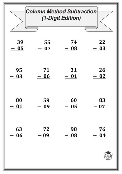 4 Printable 1 4 Digit Column Method Subtraction Math Worksheet Worksheets Library