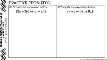 Adding And Subtracting Linear Expressions Digital Notes TPT