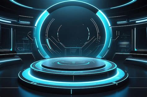 premium photo futuristic circle 3d lab stage with hud elements for ui