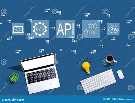 API Application Programming Interface Concept With Computers With A Light Bulb Stock Photo