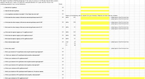 Solved Hypothesis Statistics Assignment In Excel Chegg