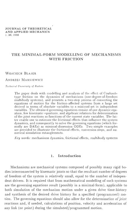 Pdf The Effect Of Friction On Multibody Dynamics