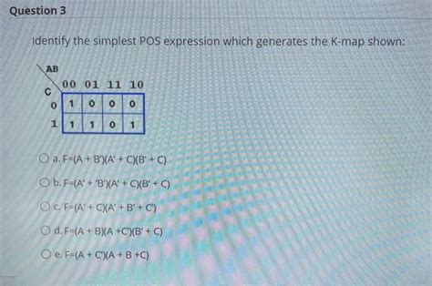 Solved Question Identify The Simplest POS Expression Which Chegg