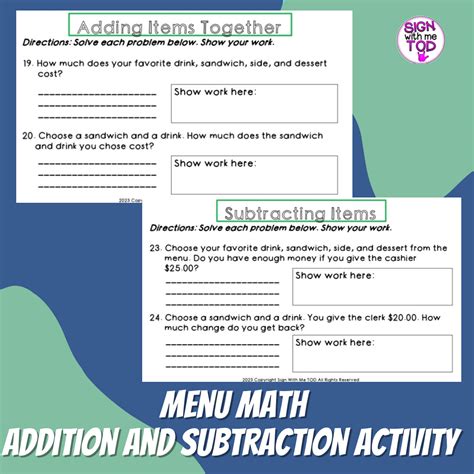 Menu Math Addition And Subtraction Activity Made By Teachers Menu Math Addition And Subtraction Activity Made By Teachers