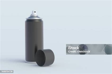 뚜껑이있는 스프레이 페인트의 검은 금속 캔 헤어 스프레이 또는 래커 소독제 분무기 개조 장비 에어로졸 용기의 가스 거리 예술을위한 도구 공간을 복사합니다 3d 렌더링 0명에
