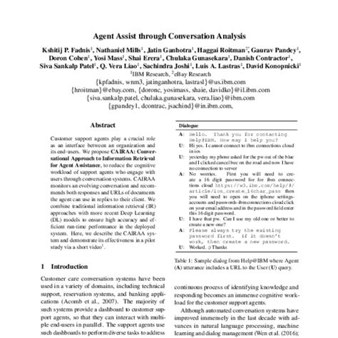 Agent Assist Through Conversation Analysis Acl Anthology