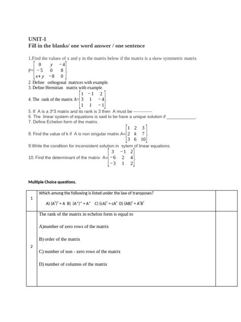 Matrices And Calculus Question Bank 3 Units Pdf Matrix Mathematics Eigenvalues And
