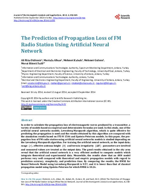 Pdf The Prediction Of Propagation Loss Of Fm Radio Station Using