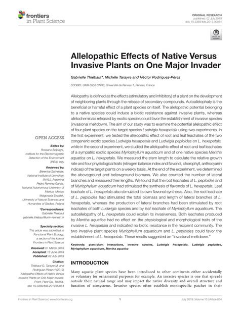 Pdf Allelopathic Effects Of Native Versus Invasive Plants On One Major Invader