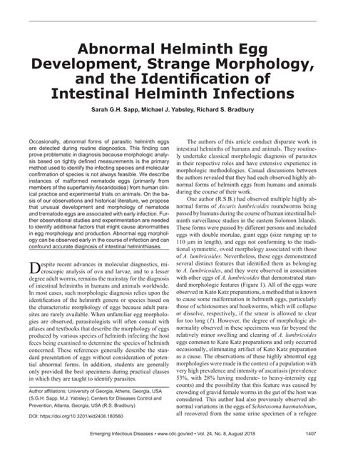 Pdf Abnormal Helminth Egg Development Strange Morphology And The