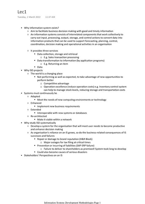 Information Systems Development Methodologies Wk1 9 Why Information