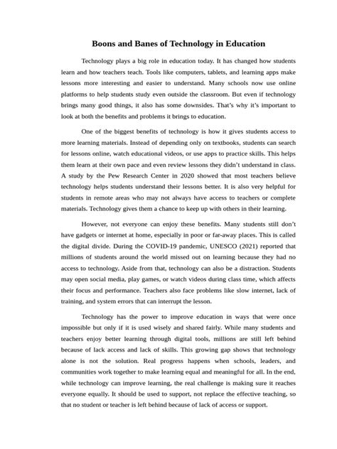 Boons And Banes Of Technology In Education Pdf Learning