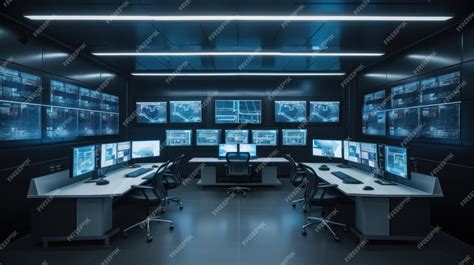 Premium Photo Technologically Advanced Computer Room Multiple Monitors Ai Generative