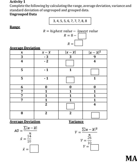 Solved Activity 1 Complete The Following By Calculating The Range