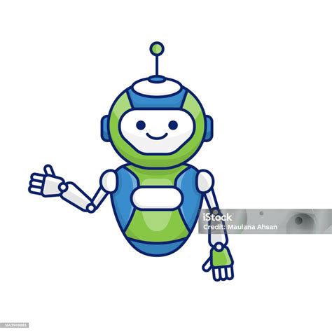 로봇이 제시하거나 환영하는 제스처 벡터 그림 귀여운 로봇 만화 일러스트 디자인 가리키기에 대한 스톡 벡터 아트 및 기타 이미지 가리키기 개념 공란 Istock