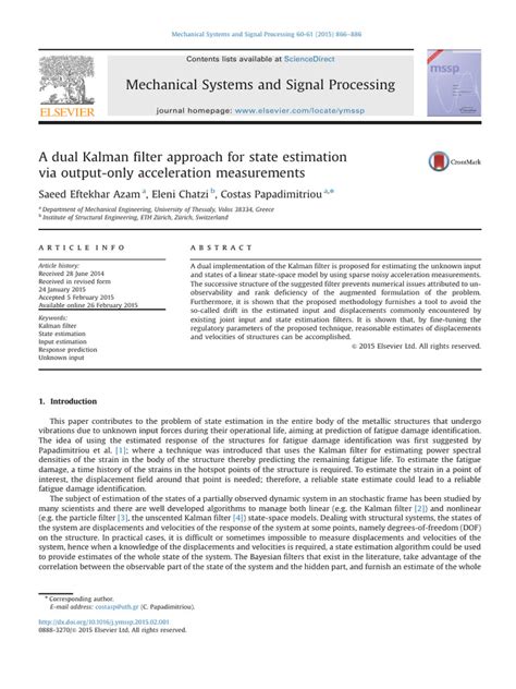 A Dual Kalman Filter Approach For State Estimation Pdf Kalman