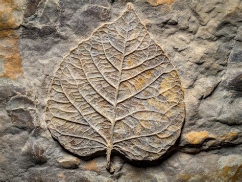 Fossilized Leaf With Detailed Veins Imprinted On Sedimentary Rock Premium Ai Generated Image
