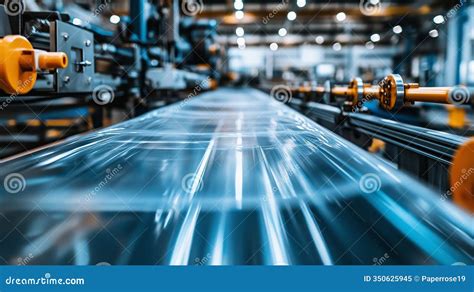 Detailed View Of An Automated Plastic Bag Production Machine Operating Stock Image Image Of