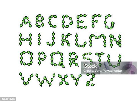 알파벳 라틴어 벡터 녹색 생태 테마 잎 편지 손 그림 글꼴 일러스트 색상 개체 그룹에 대한 스톡 벡터 아트 및 기타 이미지 개체 그룹 고등학교 이하 교습 Istock