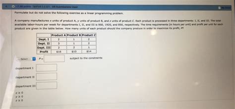 Solved Formulate But Do Not Solve The Following Exercise As