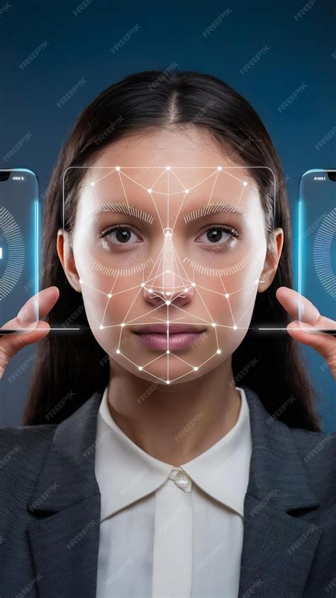 Female Scans Face Using Facial Recognition System On Smartphone For Biometric Identification