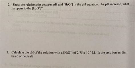 Solved Show The Relationship Between PH And H In The Chegg Com