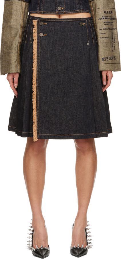 Jean Paul Gaultier Indigo Kilt Denim Midi Skirt Shopstyle