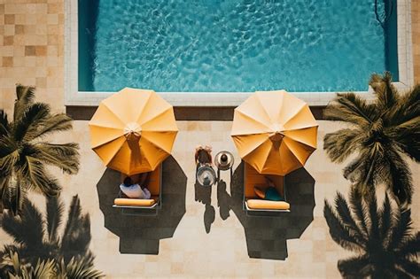 Premium Photo Couples Lounging On Sunbeds By The Pool