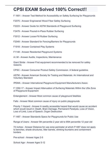 Cpsi Exam Solved 100 Correct Cpsi Certified Playground Safety Inspector Stuvia Us