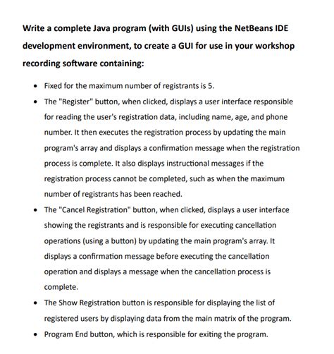 Solved Write A Complete Java Program With Guis Using The