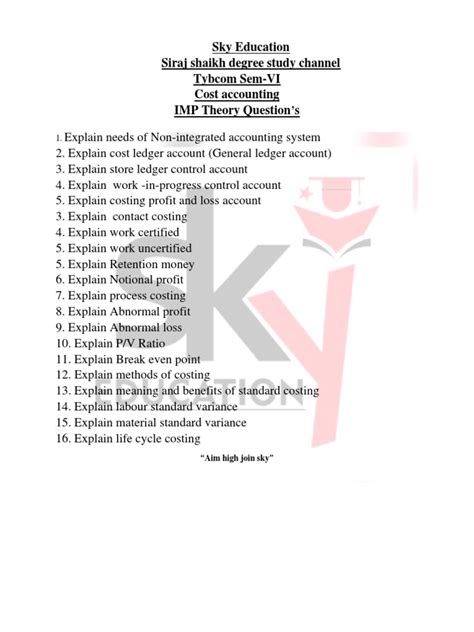 costing theory questions sem 6 pdf