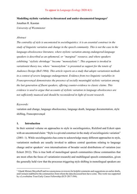 Pdf Modelling Stylistic Variation In Threatened And Under Documented Languages