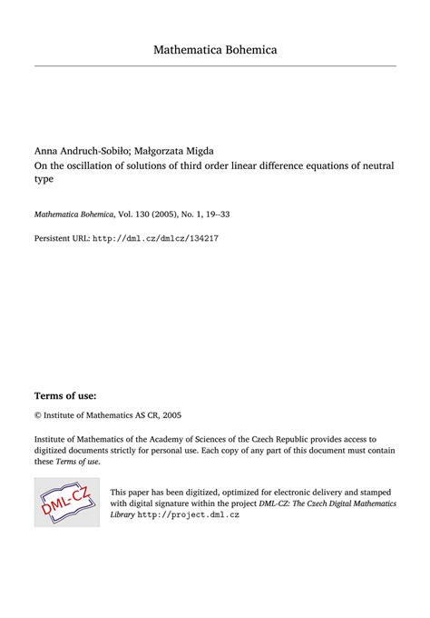 Pdf On The Oscillation Of Solutions Of Third Order Linear Difference Equations Of Neutral Type