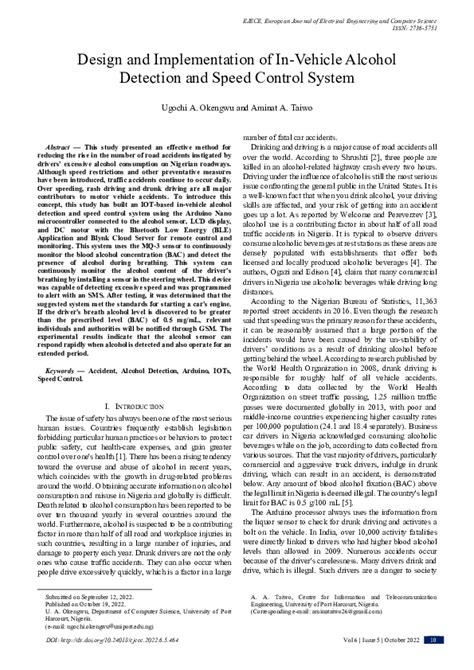 Pdf Design And Implementation Of In Vehicle Alcohol Detection And