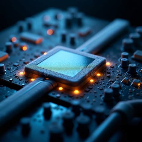 Illuminated CPU Chip On Dark Circuit Board In Cyberpunk Style Generative Ai Stock Illustration